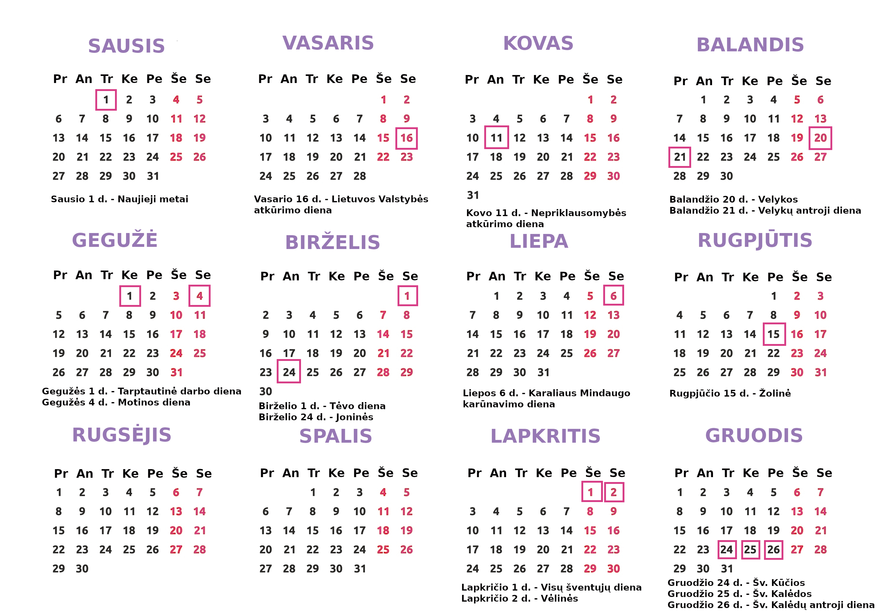 Nedarbo dienos ir ilgieji savaitgaliai 2025 metais | Tėvų Darželis